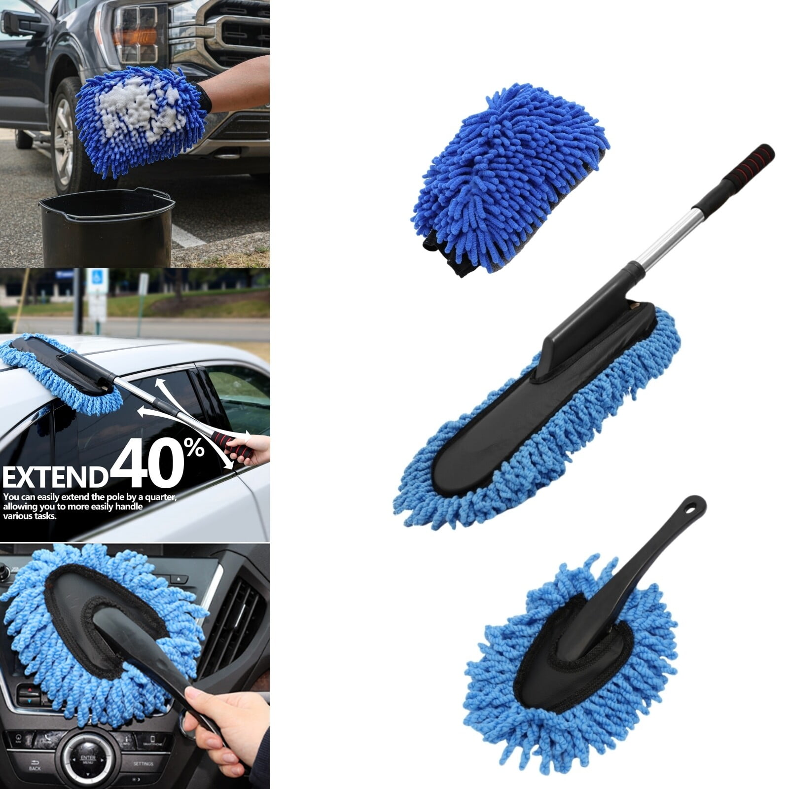 GFNXYI 3-Piece Car Duster Brush Set with Wash Mitt, Microfiber Interior ...