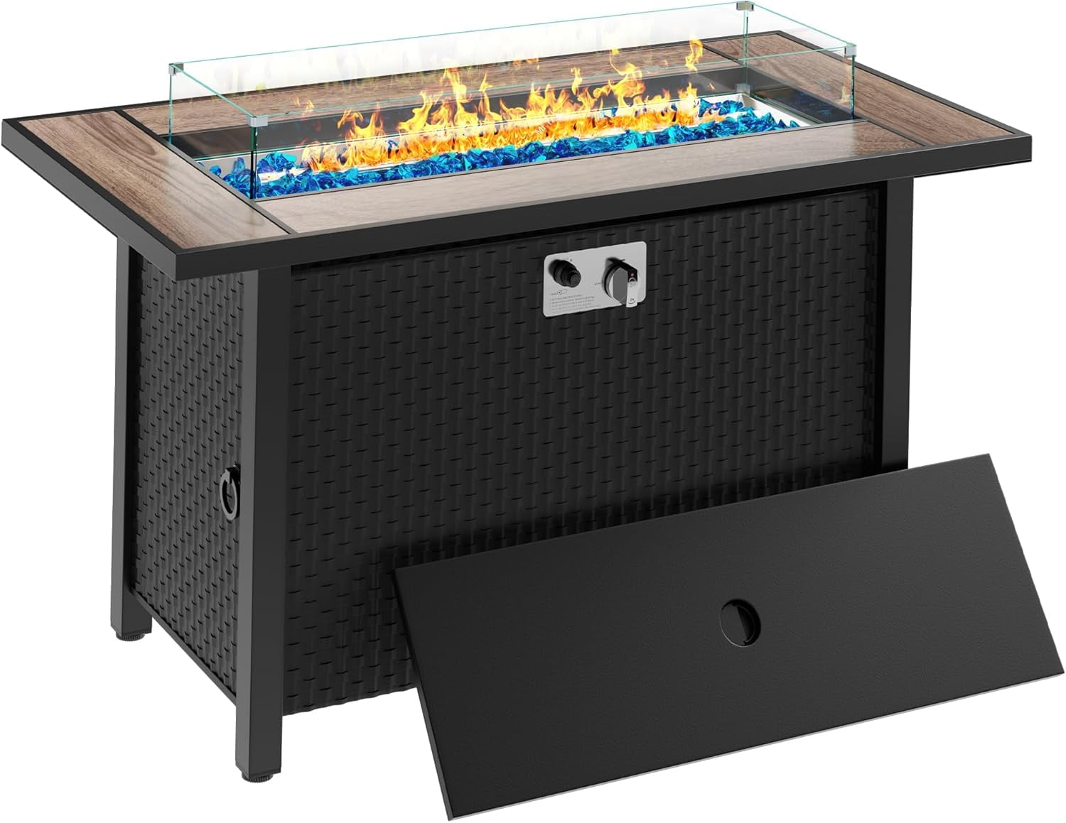 GFNXYI 45in Fire Table, Propane Fire Pit with Glass Wind Guard and Rain ...