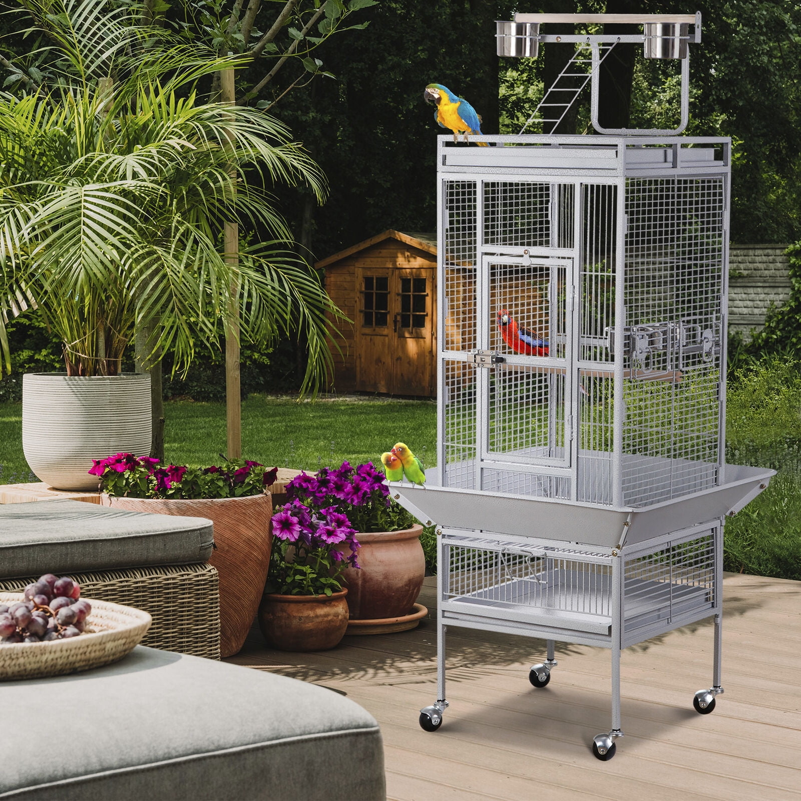 GFNXYI 61 Inch Large Bird Cage with Playtop and Rolling Stand, Metal ...
