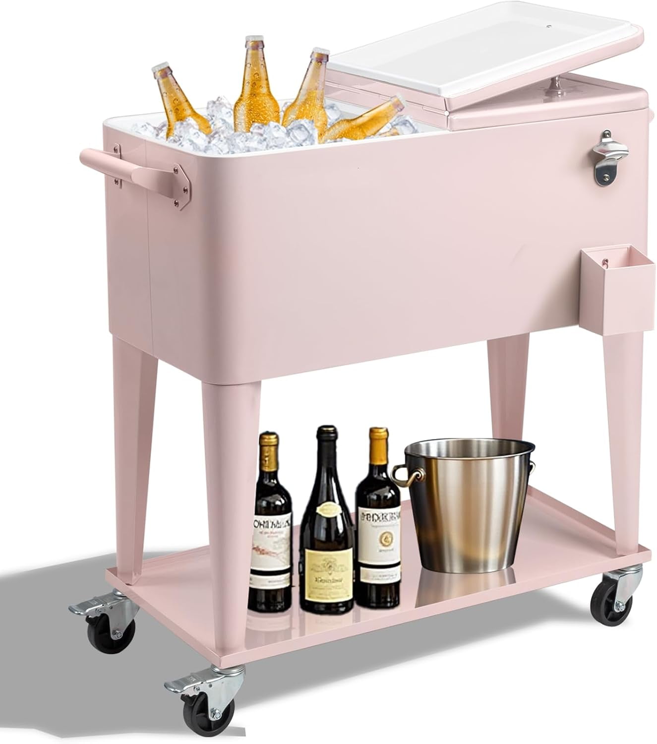 GFNXYI 80 Quart Rolling Ice Chest, Portable Bar Drink Cooler with Catch ...