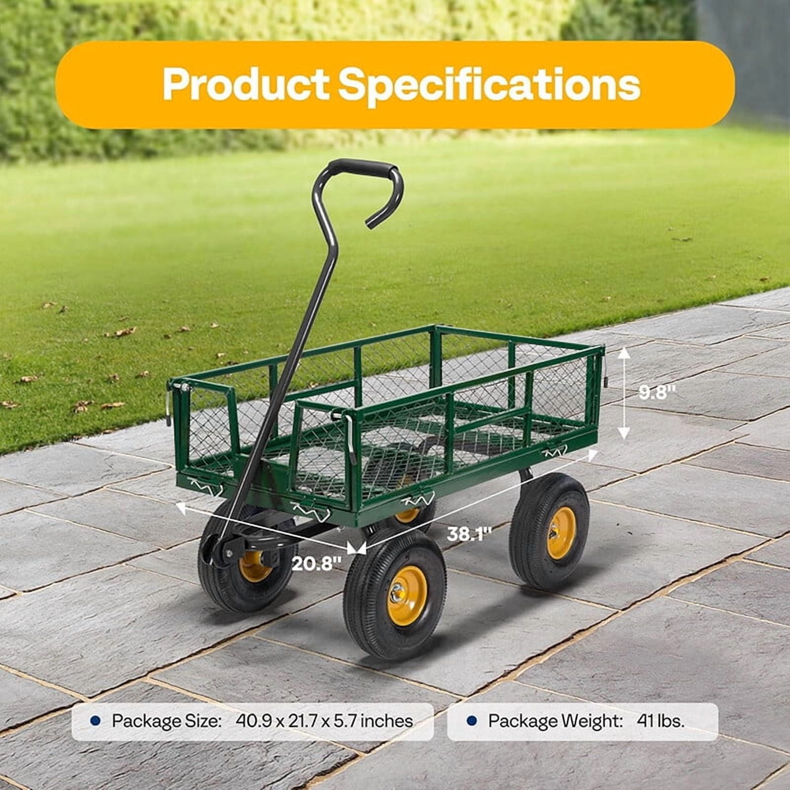 GFNXYI 880 Lbs Garden Carts Heavy-Duty Yard Mesh Wagon Cart Steel Lawn ...