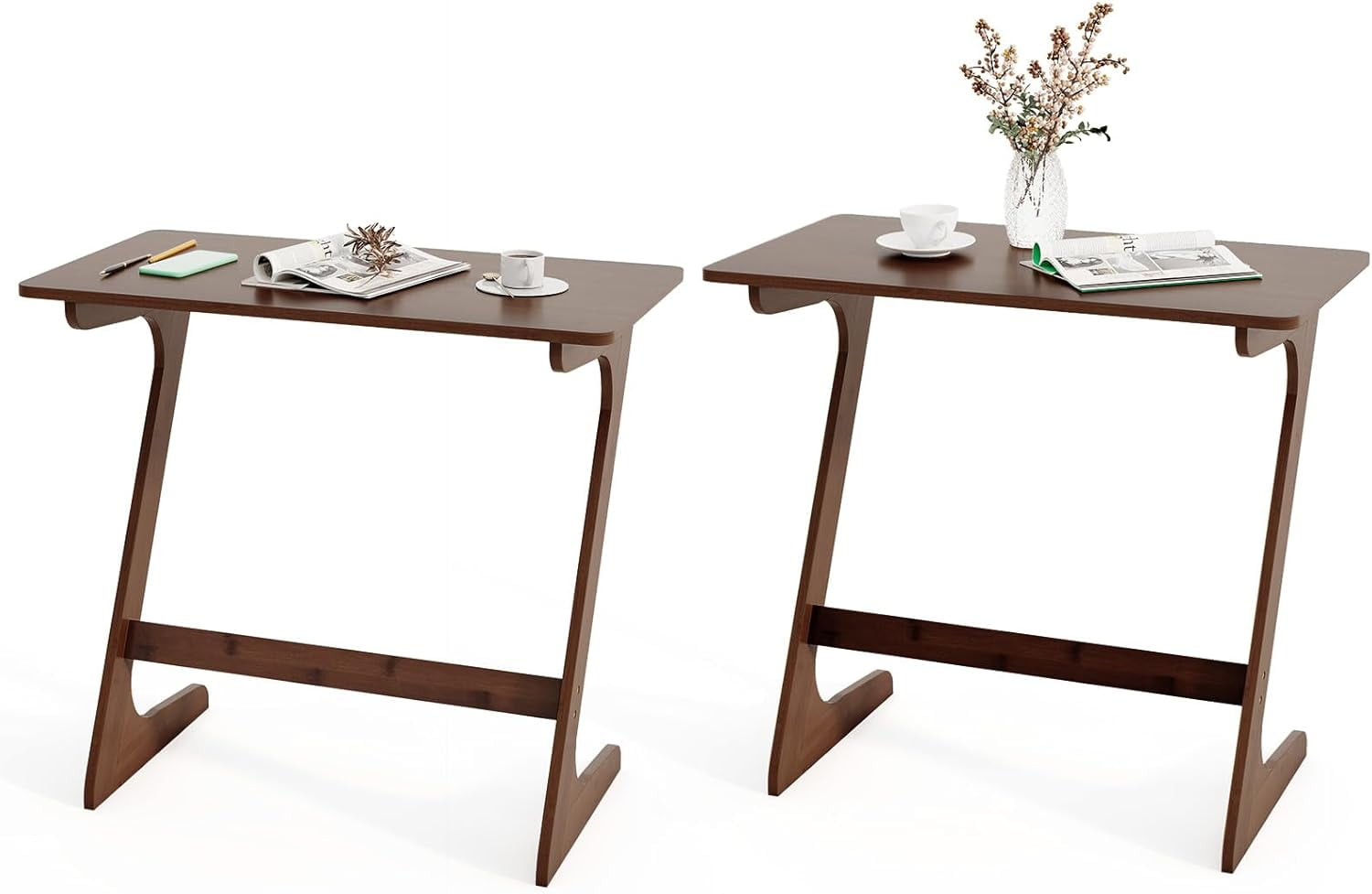 GFNXYI Bamboo TV Tray Table Set of 2, Z Shaped Sofa Couch Side Table ...