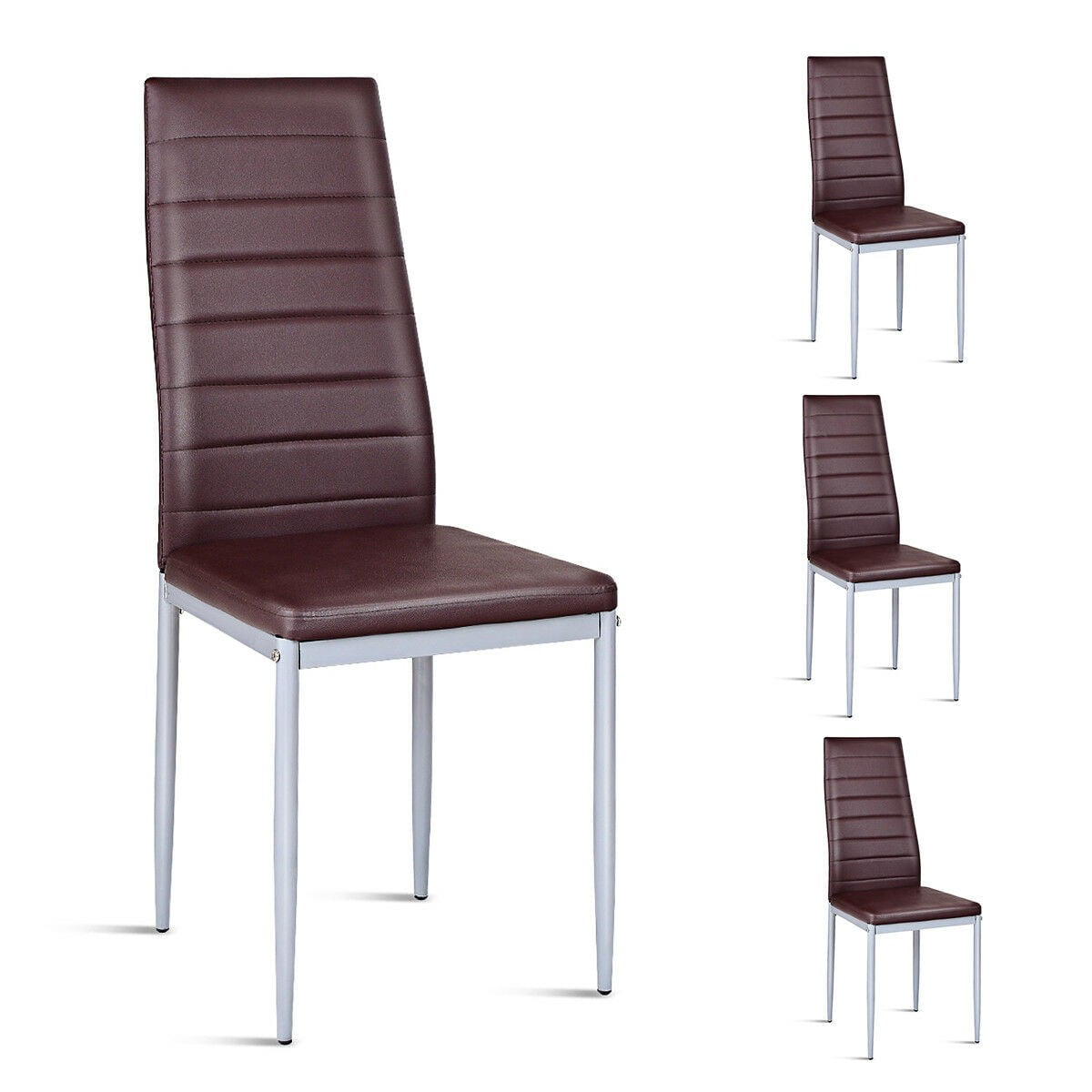 GFNXYI Brown Dining Chairs (Set of 4) - Steel Frame with PVC Leather ...