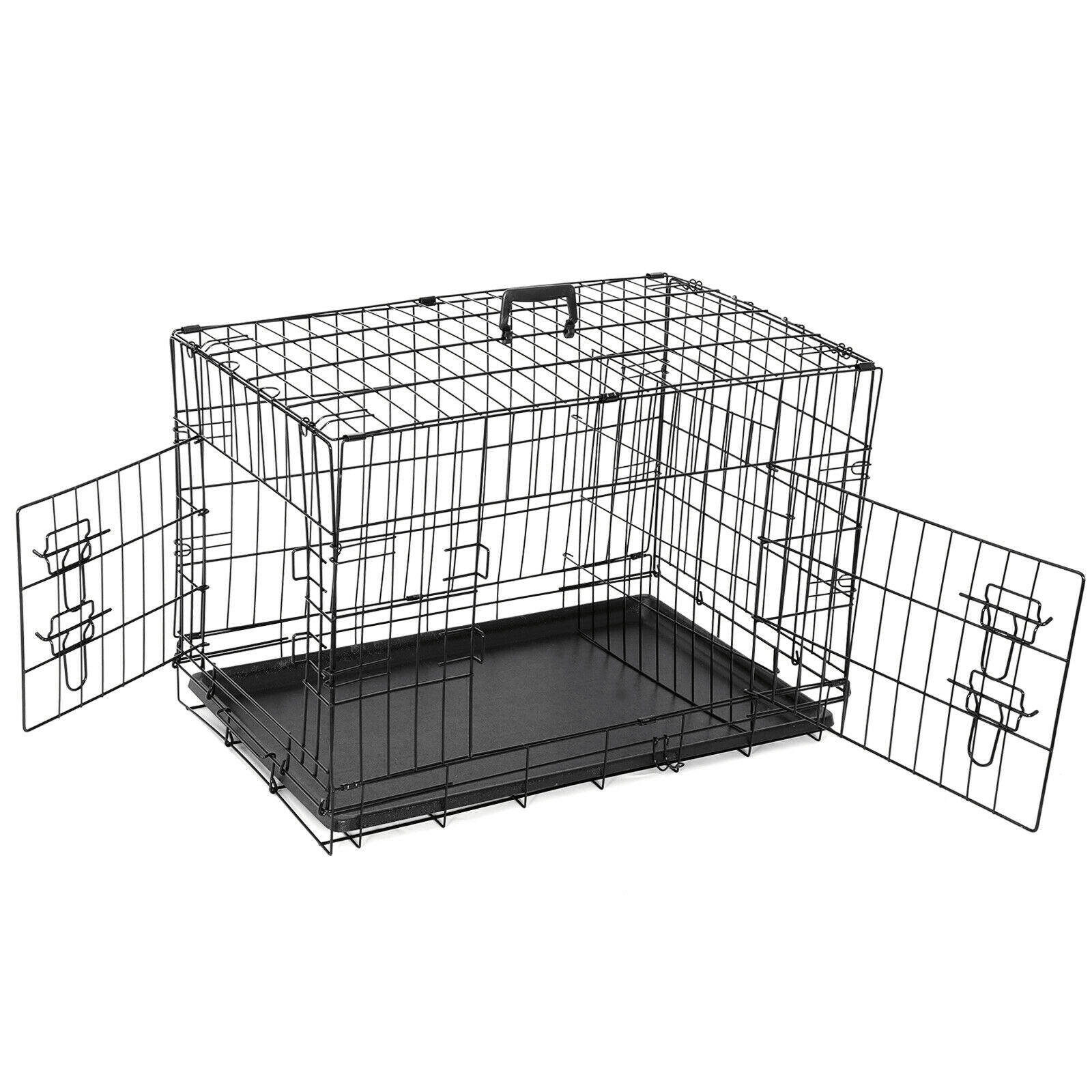GFNXYI Dog Crate Kennel Folding Metal Pet Cage 2 Door With Tray Pan ...