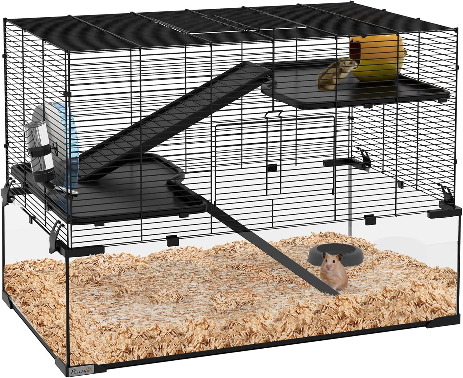 GFNXYI Large Hamster Cage with Deep Tempered Glass Bottom, 3 Tiers ...