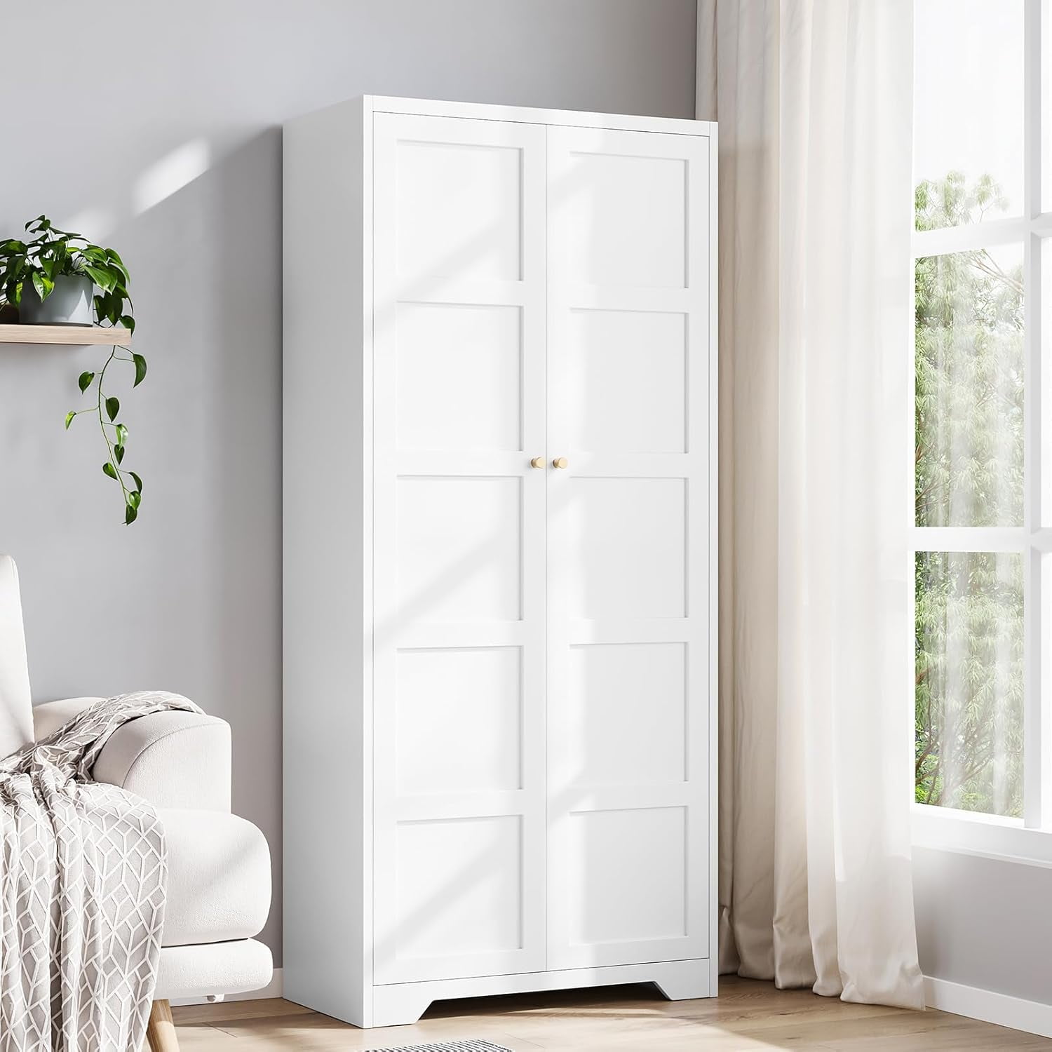GFNXYI Metal Storage Cabinet with 2 Doors and 5 Adjustable Shelves,- 72 ...