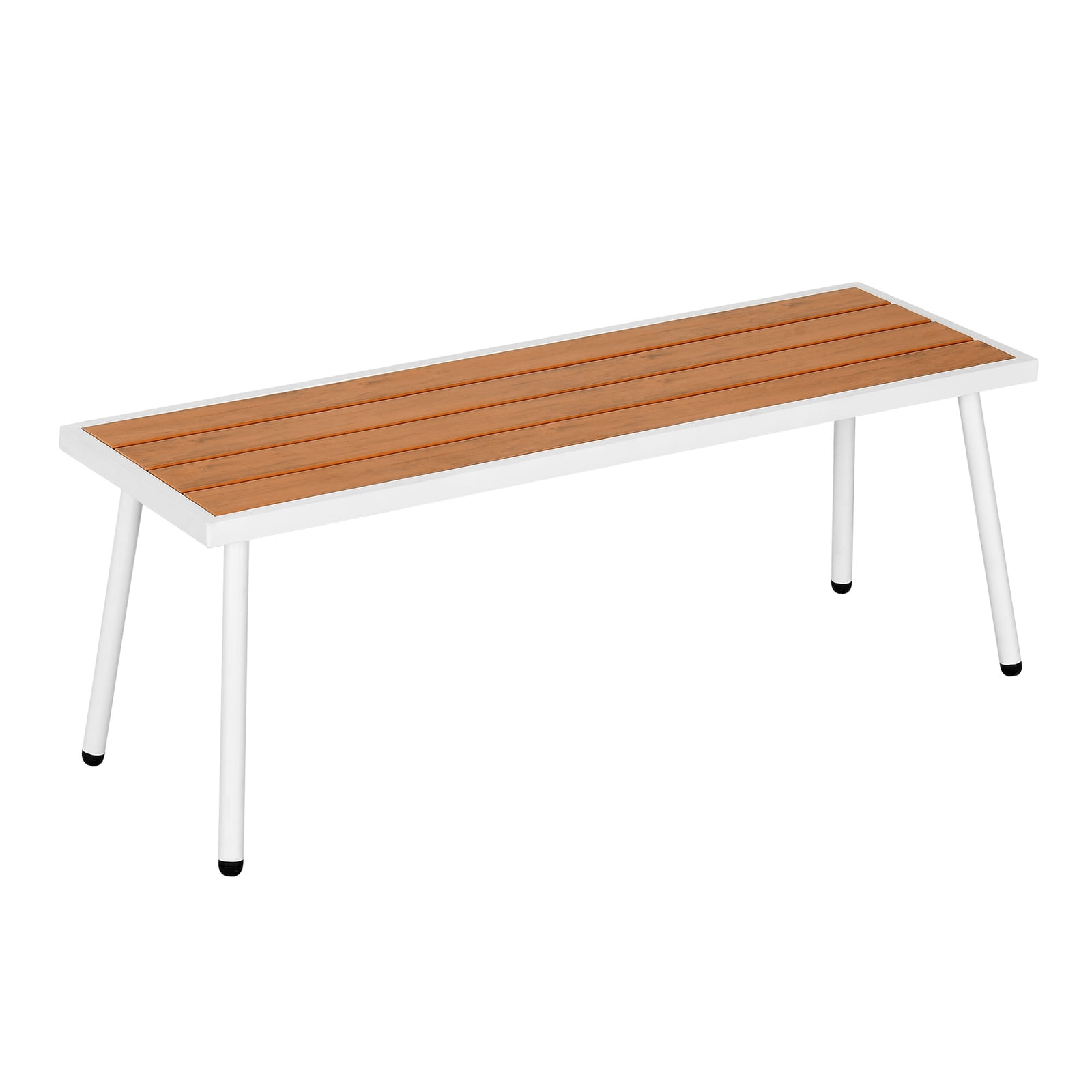 GFNXYI Outdoor Faux Wood Dining Bench, Backless Slat Seat, Steel Frame ...
