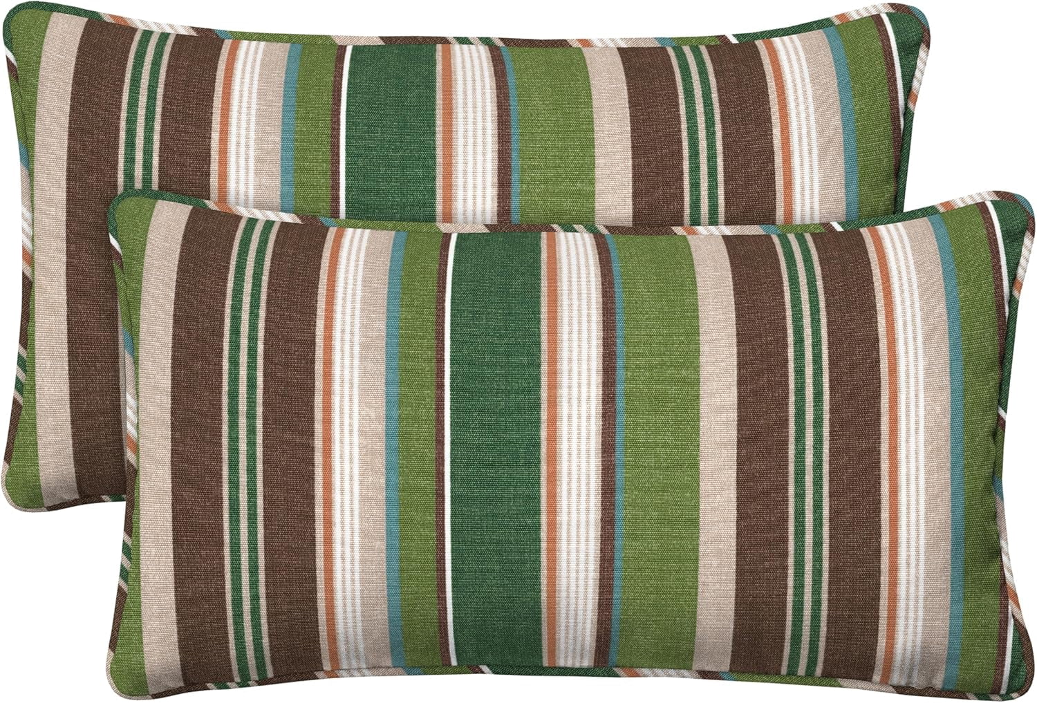GFNXYI Outdoor Lumbar Toss Pillow Set, 22" W x 12" L, Stripe Pine Green ...