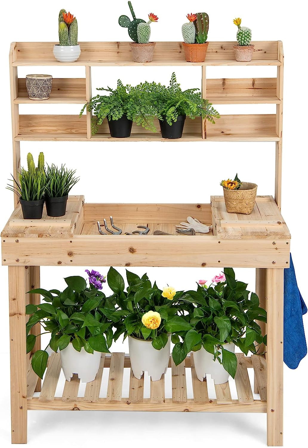 GFNXYI Potting Bench Table, 60.5” Wood Garden Work Bench Workstation ...