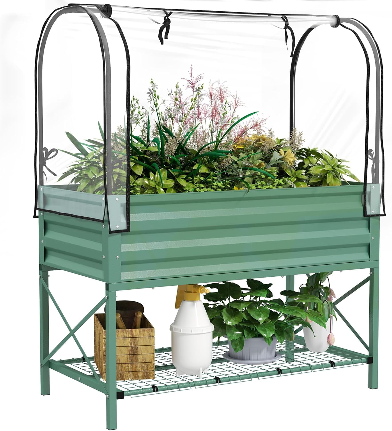 GFNXYI Raised Garden Bed with Cover and Storage Shelf, Rectangular ...