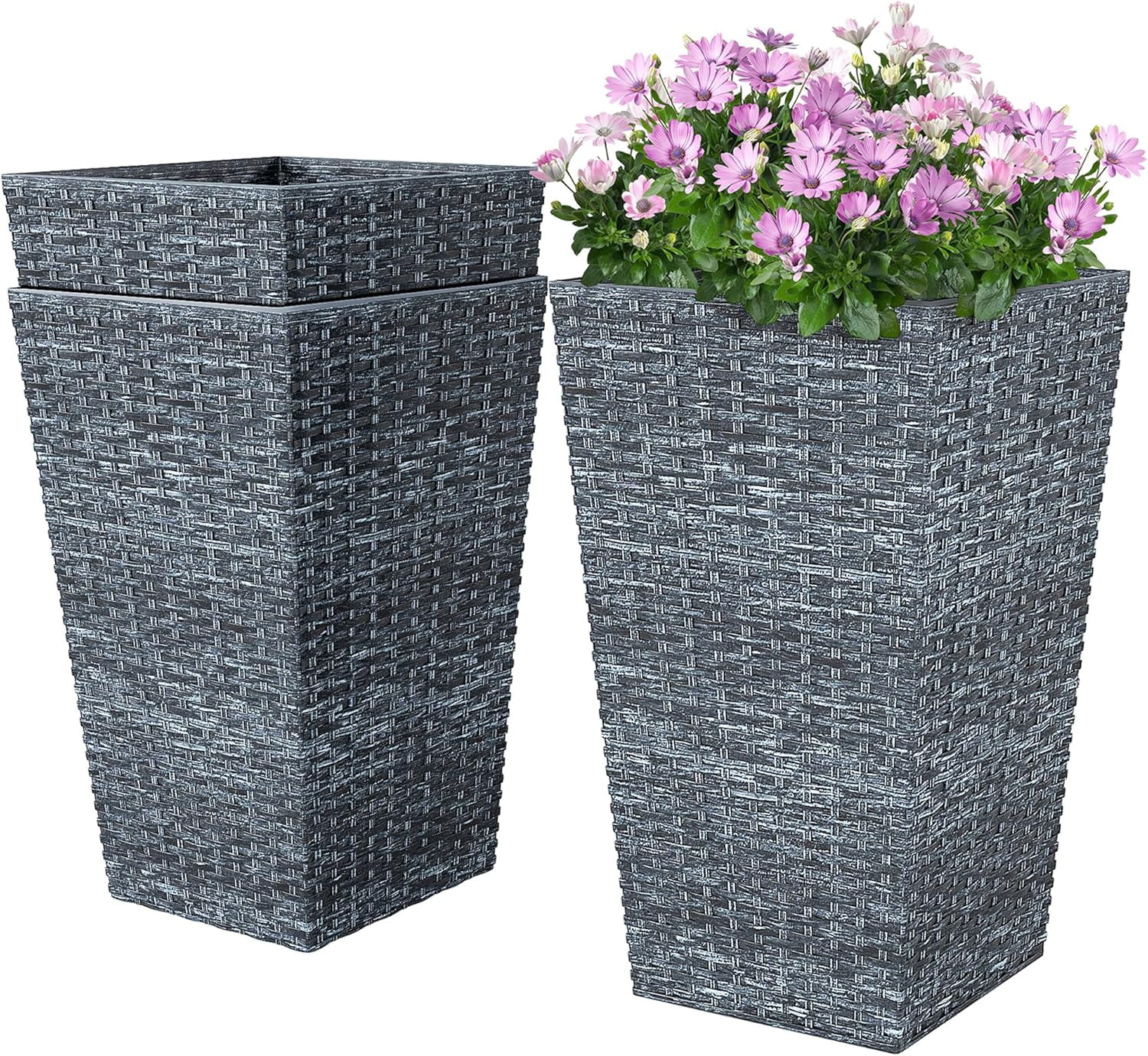 GFNXYI Tall Planters for Outdoor Plants Set of 3, 24 in Taper Planters ...