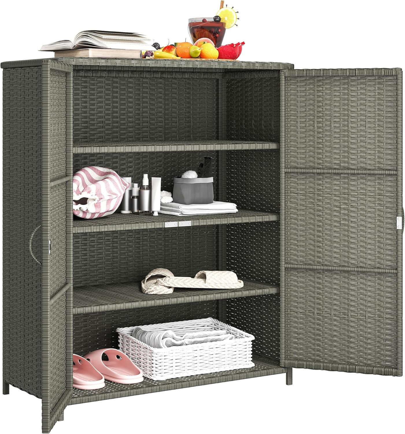 GFNXYI Wicker Outdoor Storage Cabinet with Shelves, 4-Shelf Outdoor ...