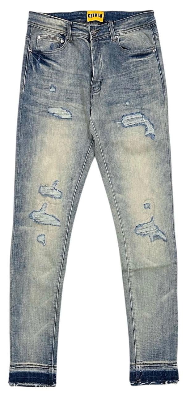 GFTD LA Los Angeles Men's Skinny Fit Jeans Playa Distressed Rip & Repair Denim (30, Light ...