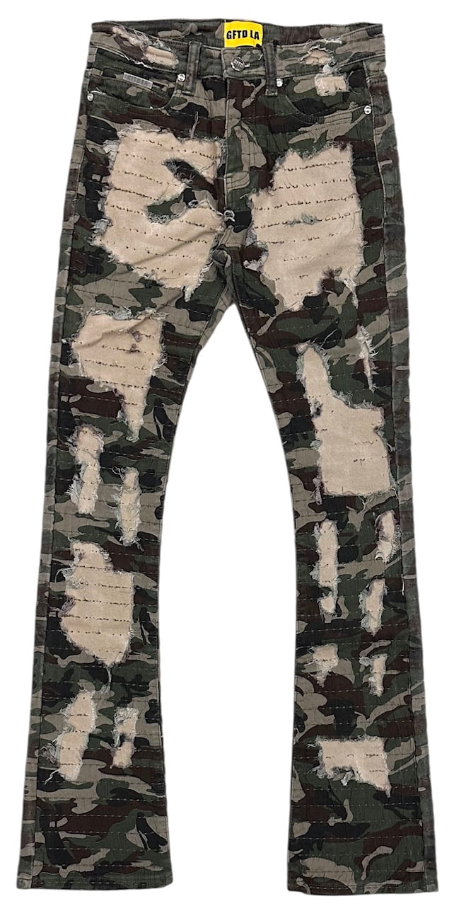 GFTD LA Los Angeles Men's Skinny Stacked Flared Distressed Rip Camo ...