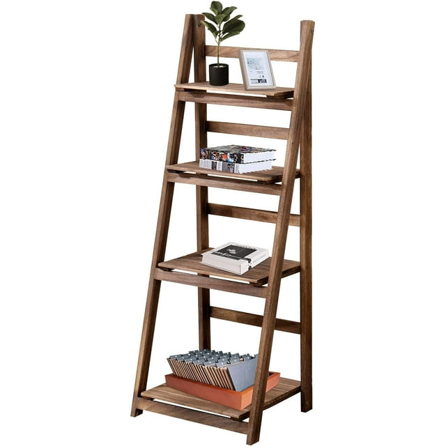 GFVCNIO Ladder 3 Tier Wooden Ladder Bookshelf Rustic Wood Plant Rack ...