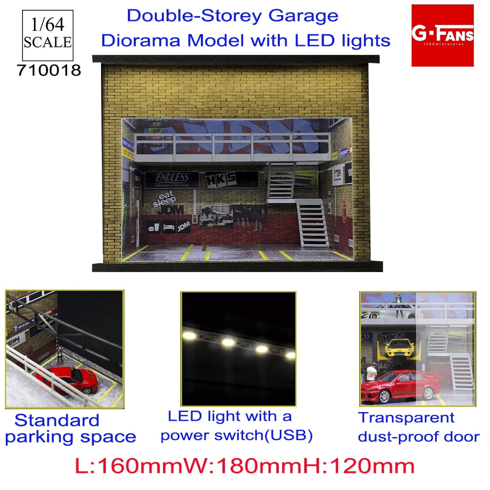 GFans NEW Model 1:64 Scale Diorama Car Garage Model With LED Lights ...