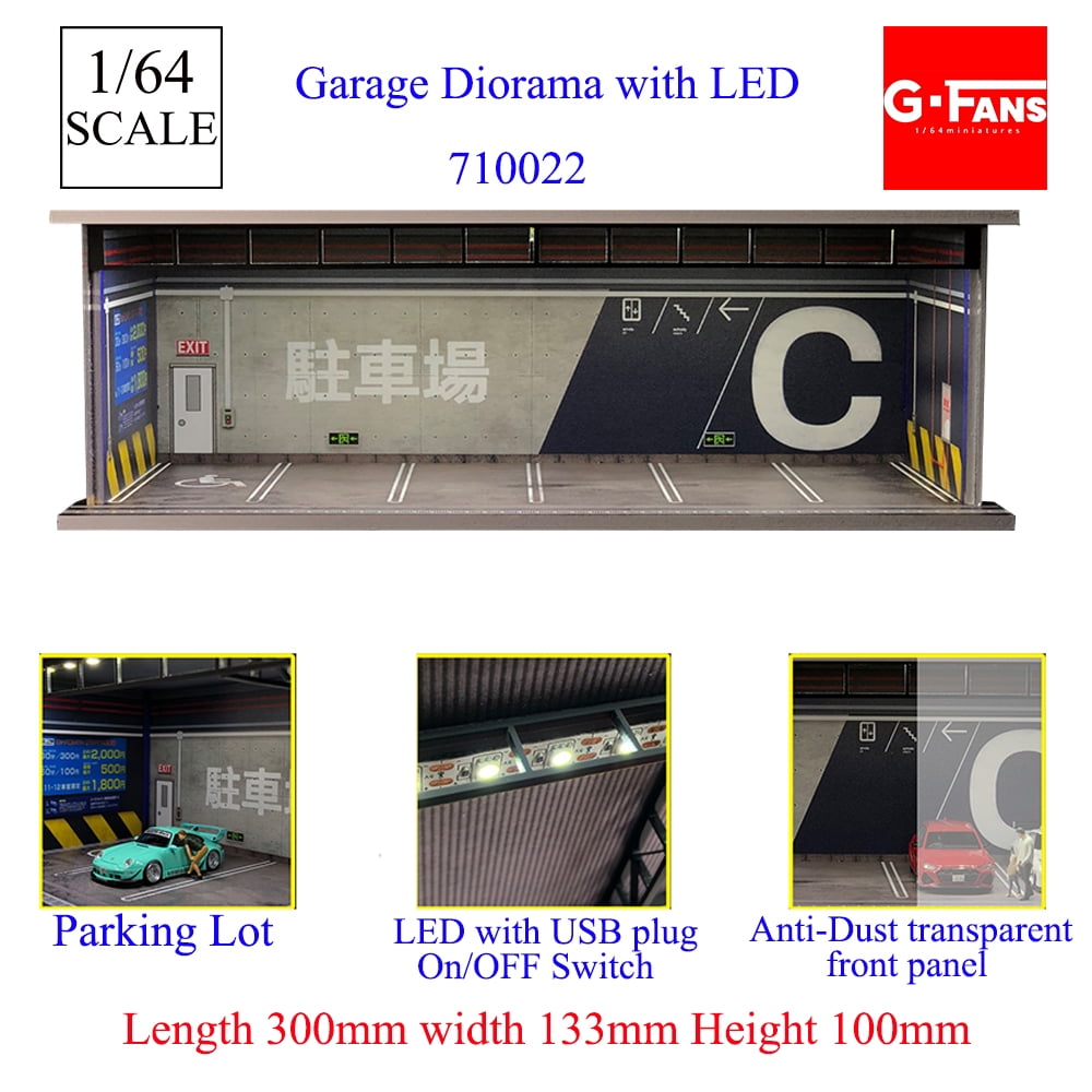 GFans NEW Model 1:64 Scale Diorama Car Garage Model With LED Lights ...