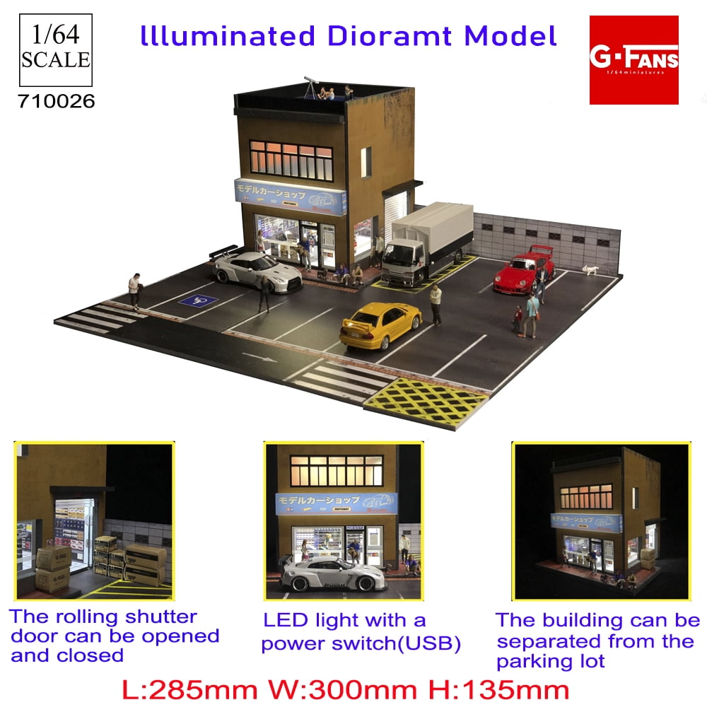 GFans NEW Model 1:64 Scale Diorama Car Garage Model With LED Lights ...