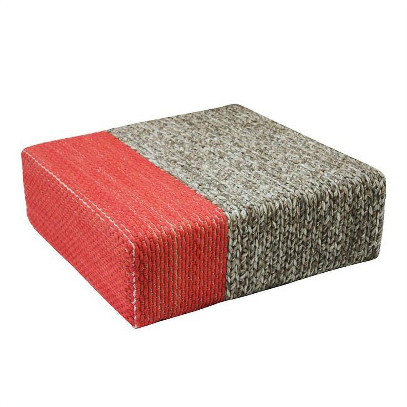 GFurn Ira - Handmade Wool Braided Square Pouf - Natural & Living Coral ...