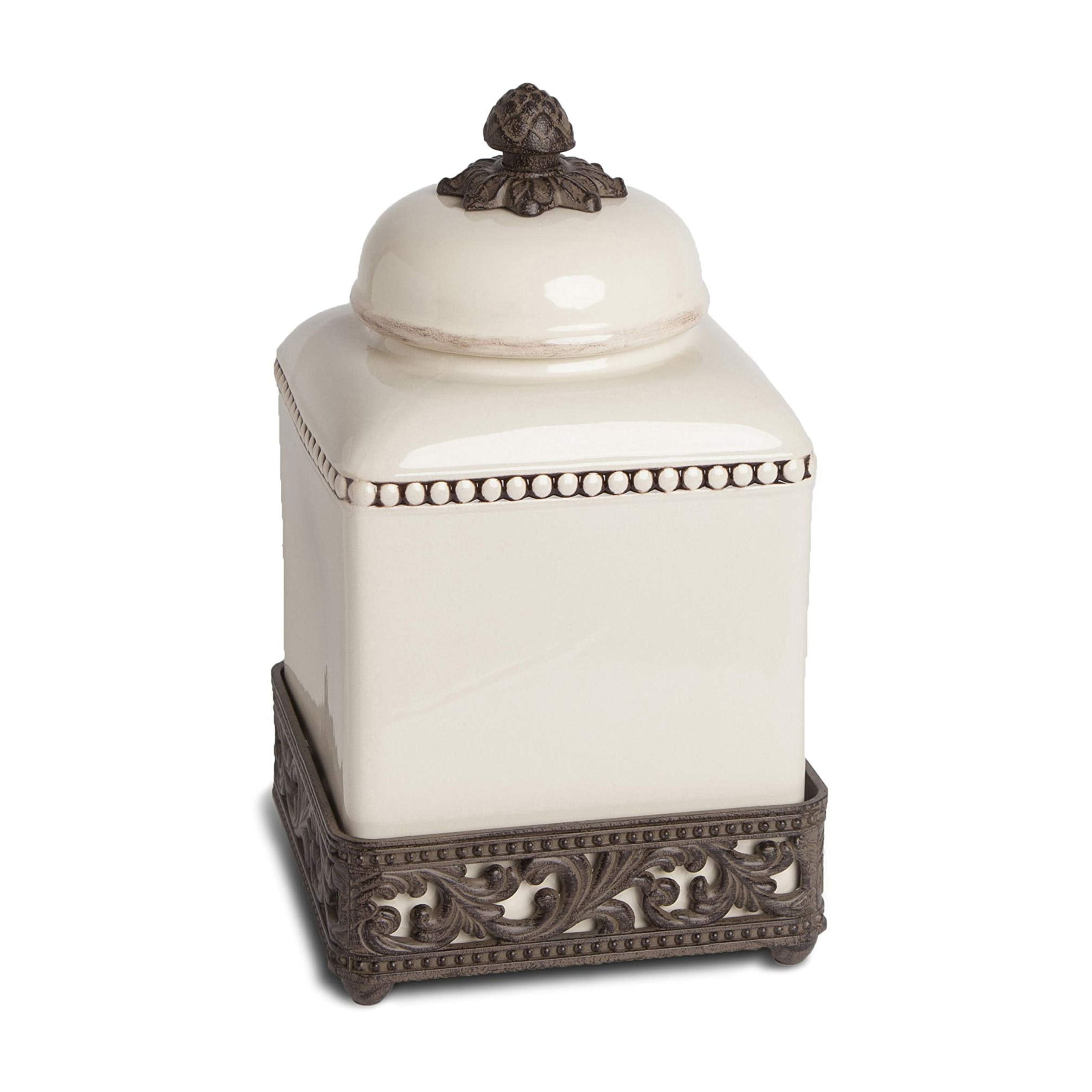 GG Collection Small Cream Ceramic Canister with Metal Base - Walmart.com