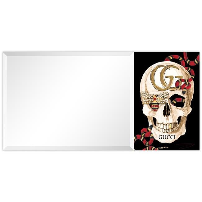 GG Skull Rectangular Beveled Mirror on Free Floating Printed Tempered ...