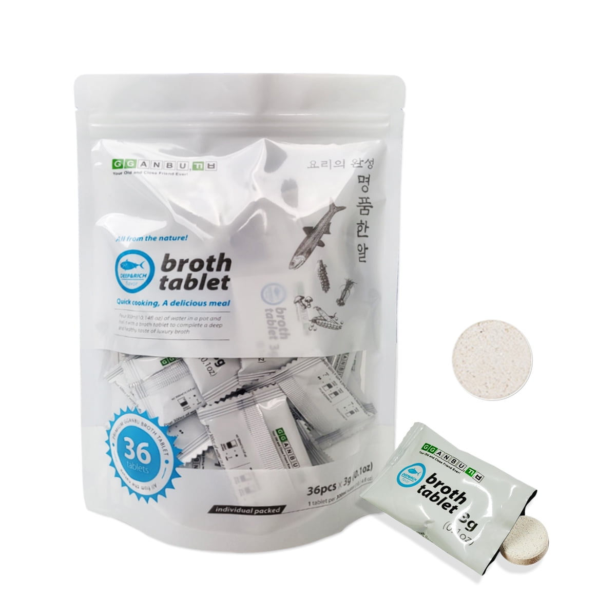 GGANBU Anchovy Flavor Broth Tablet, Stock Bouillon Base, 0.1oz(3g ...