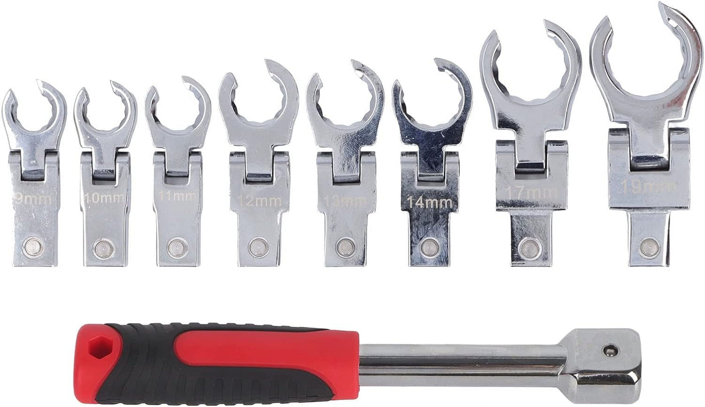 GGB-Flex Head Flare Nut Wrench Set, 9Pcs 180° Metric Steel Brake Line ...
