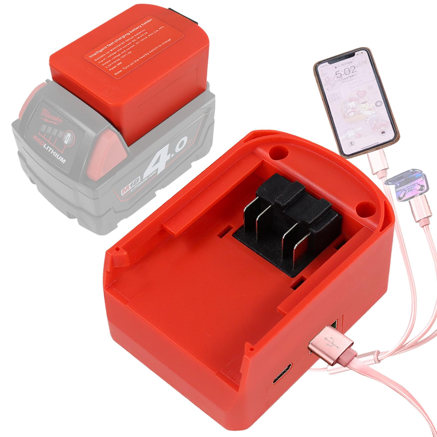 GGBOOMGG USB Charger Adapter for Milwaukee 18V Battery, 2 Pack USB and ...