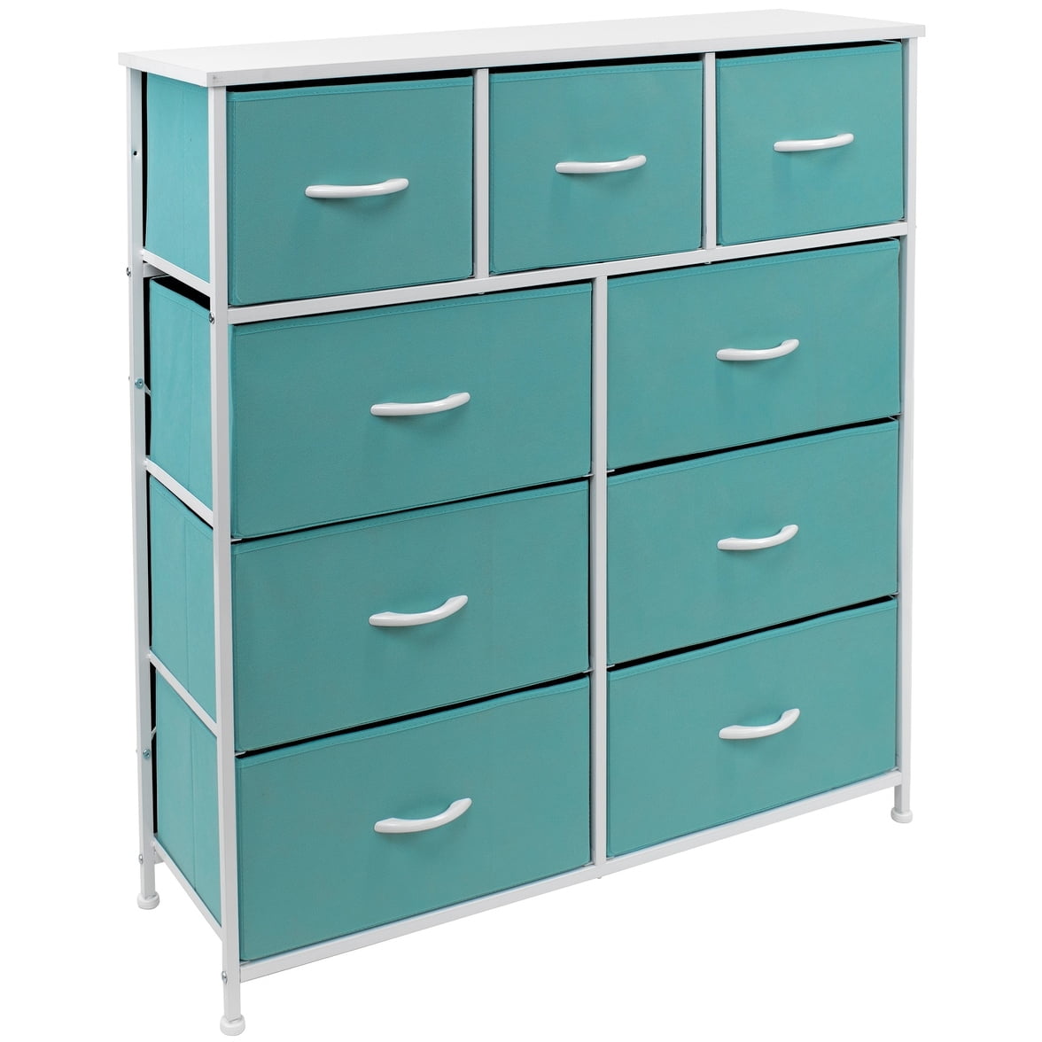 Sorbus Wide Room Cloth Collapsible Kids Dresser with 9 Aqua Bins ...