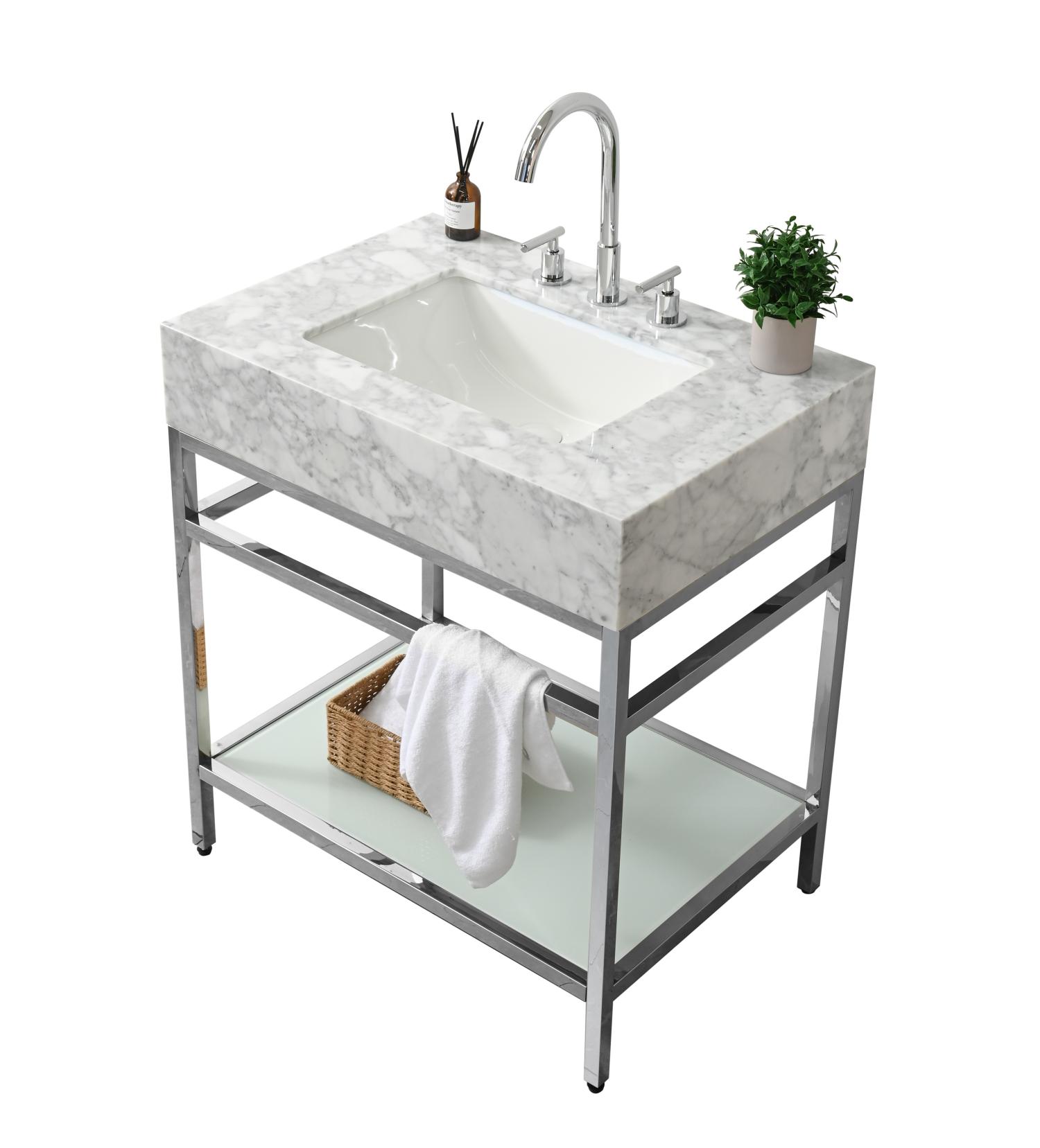 GGISHA Bathroom Vanity with Sink 30"x21" Carrara Marble Freestanding ...