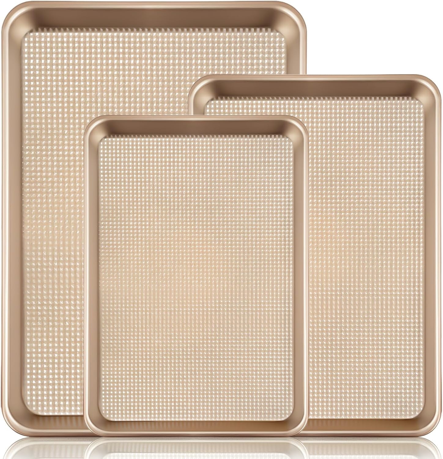 GGIU Baking Sheet Set of 3, Cookie Sheets For Baking with Square ...