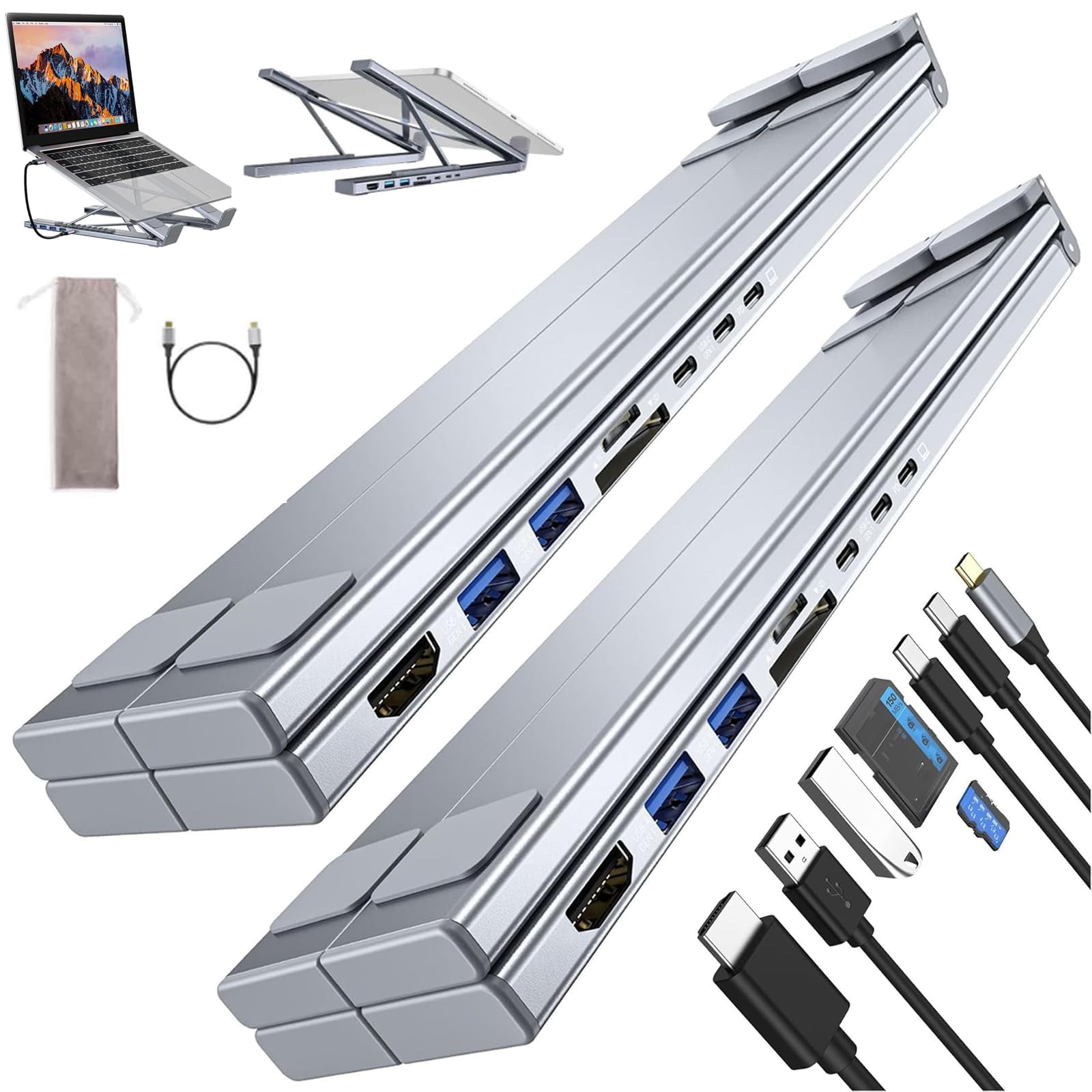 GGMCN 8-in-1 USB-C Laptop Stand, Totaladdly Portable Adjustable Flat ...