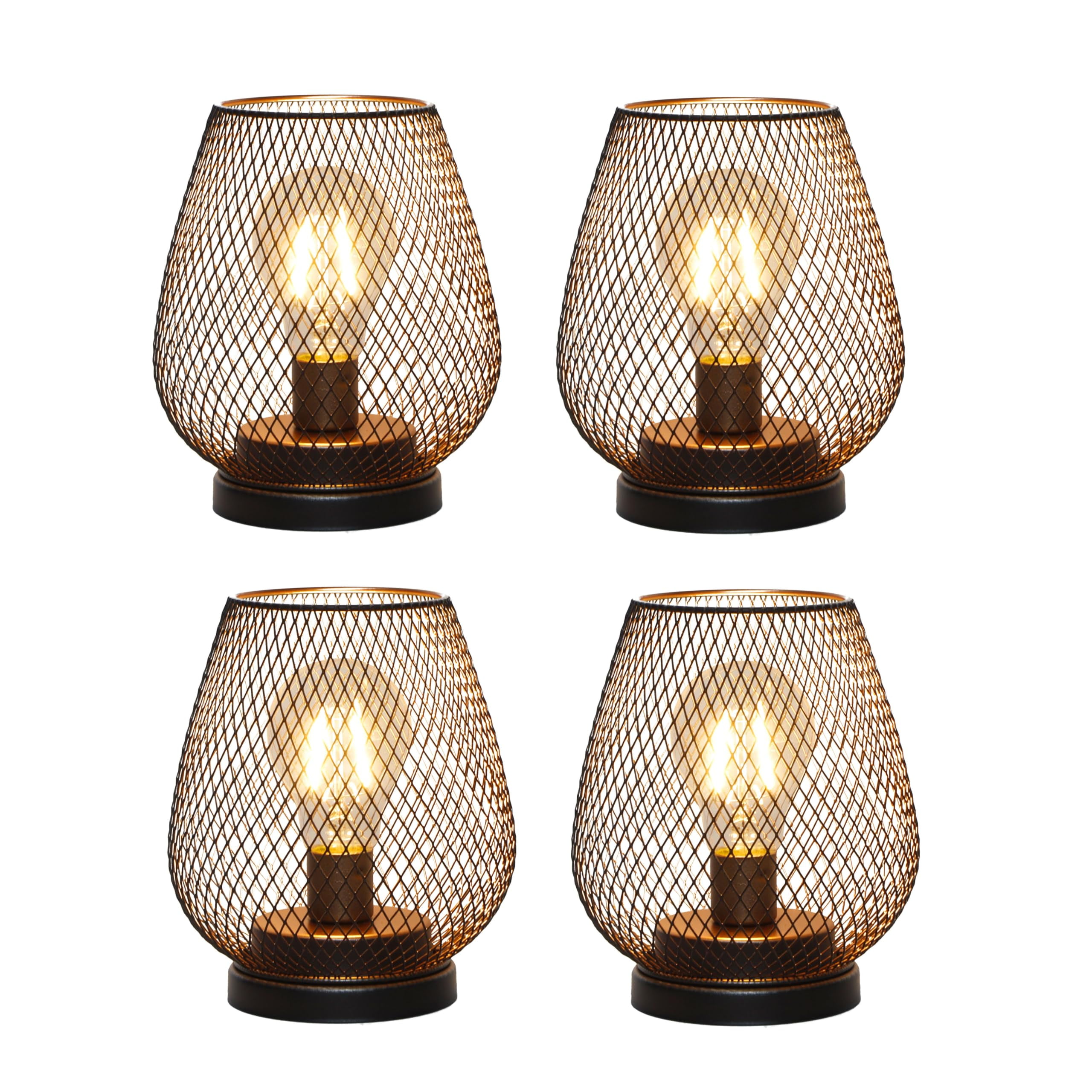 GGMCN Set of 4 Battery Operated Lamp LED Table Lantern, Metal Cage ...