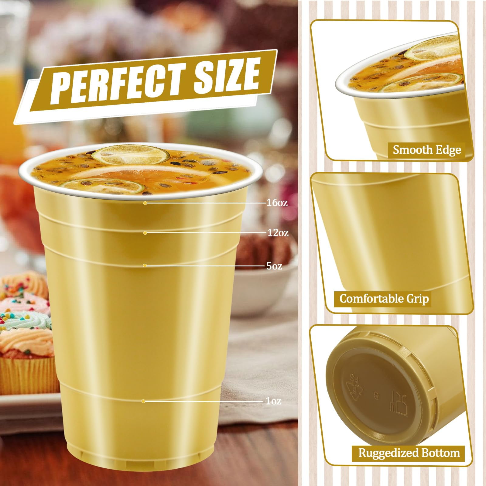 GGOLDMER 100 Pack AJH3 16 oz Plastic Cups for Party, Disposable Black ...