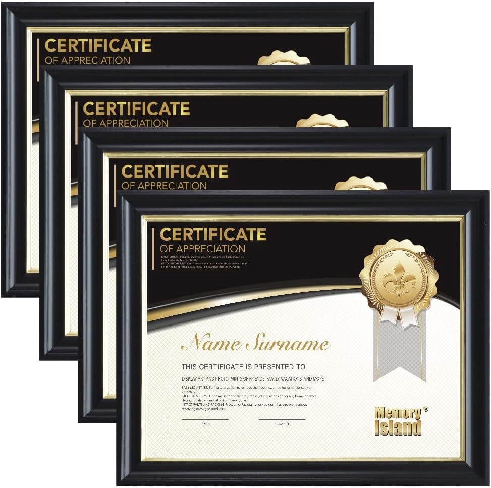 GGSW 8.5x11 Document frames,Real Glass Fronts, 4 Pack Certificate ...