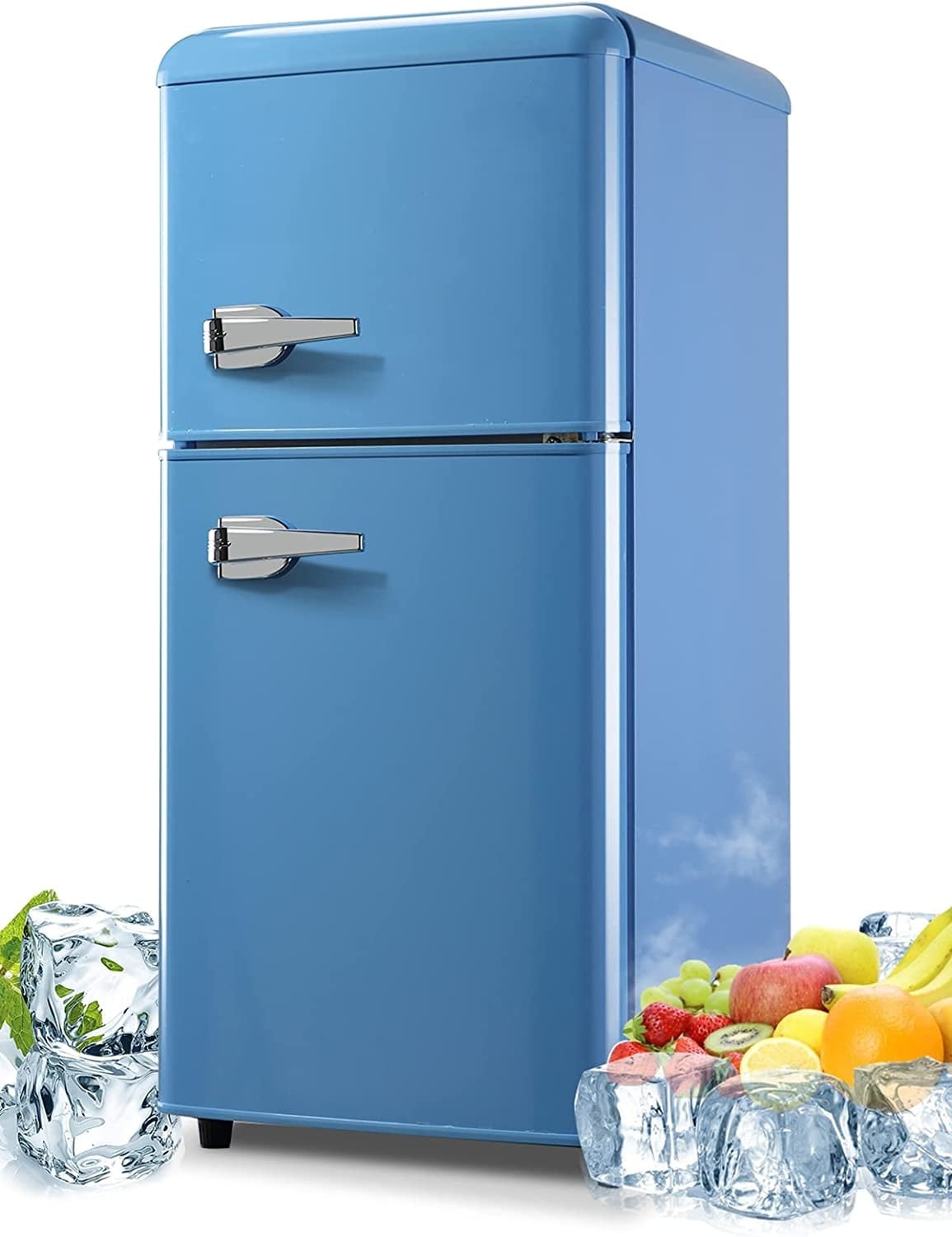 GGTB 3.0 Cu.Ft Retro Compact Two-Door Refrigerator with Freezer, Blue ...
