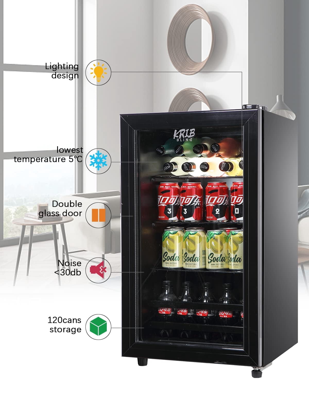 GGTB 3.2 Cu.ft Beverage Refrigerator Cooler -120 Can Mini Fridge ...