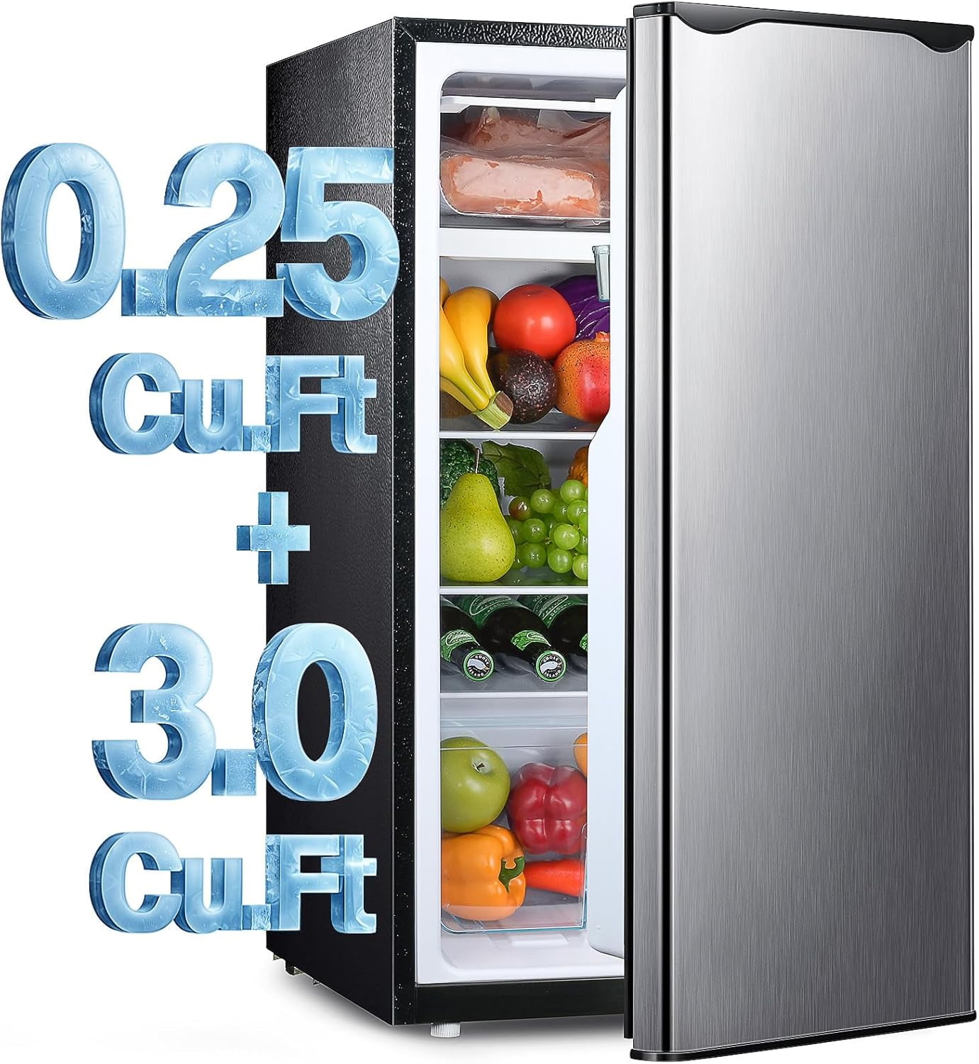 GGTB Fridge with Freezer 3.25 Cu.Ft Single Door Refrigerator with 7 ...