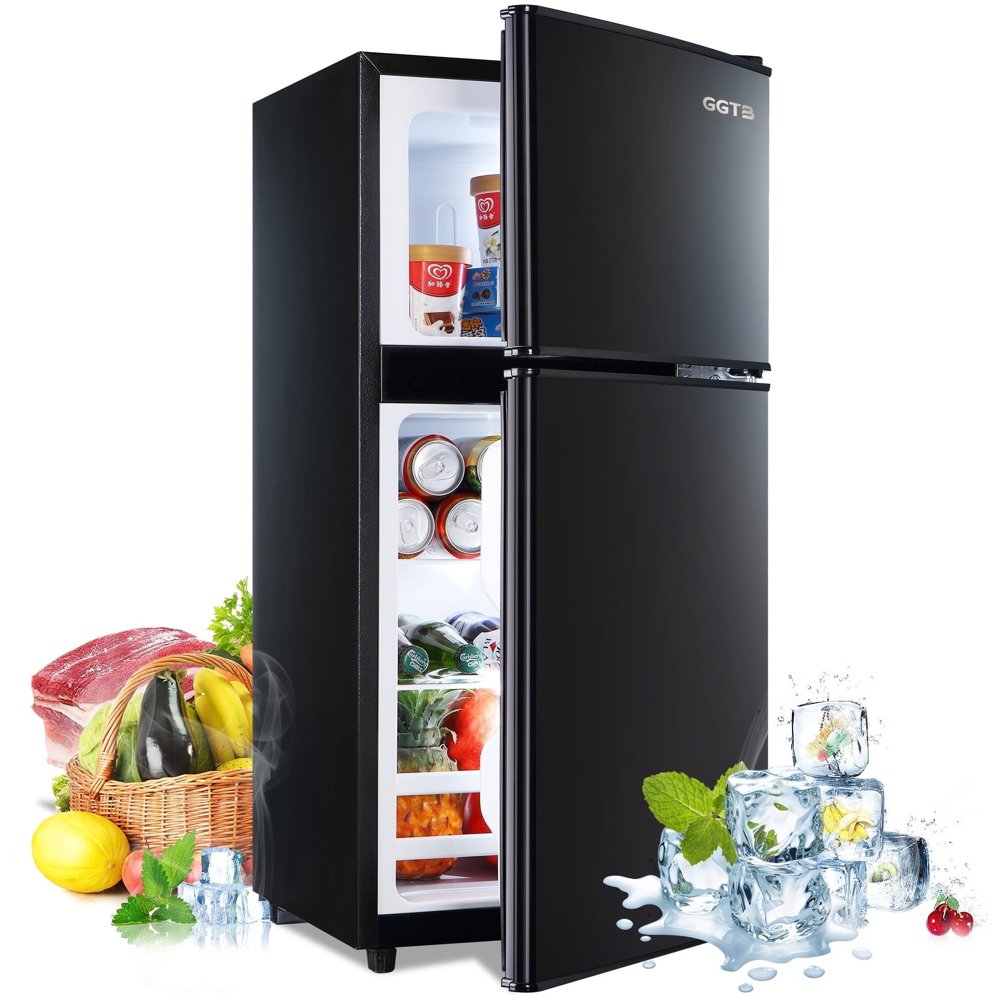 GGTB Small Modern Mini Fridge with Freezer, 3.2 Cu ft Two Door Retro ...