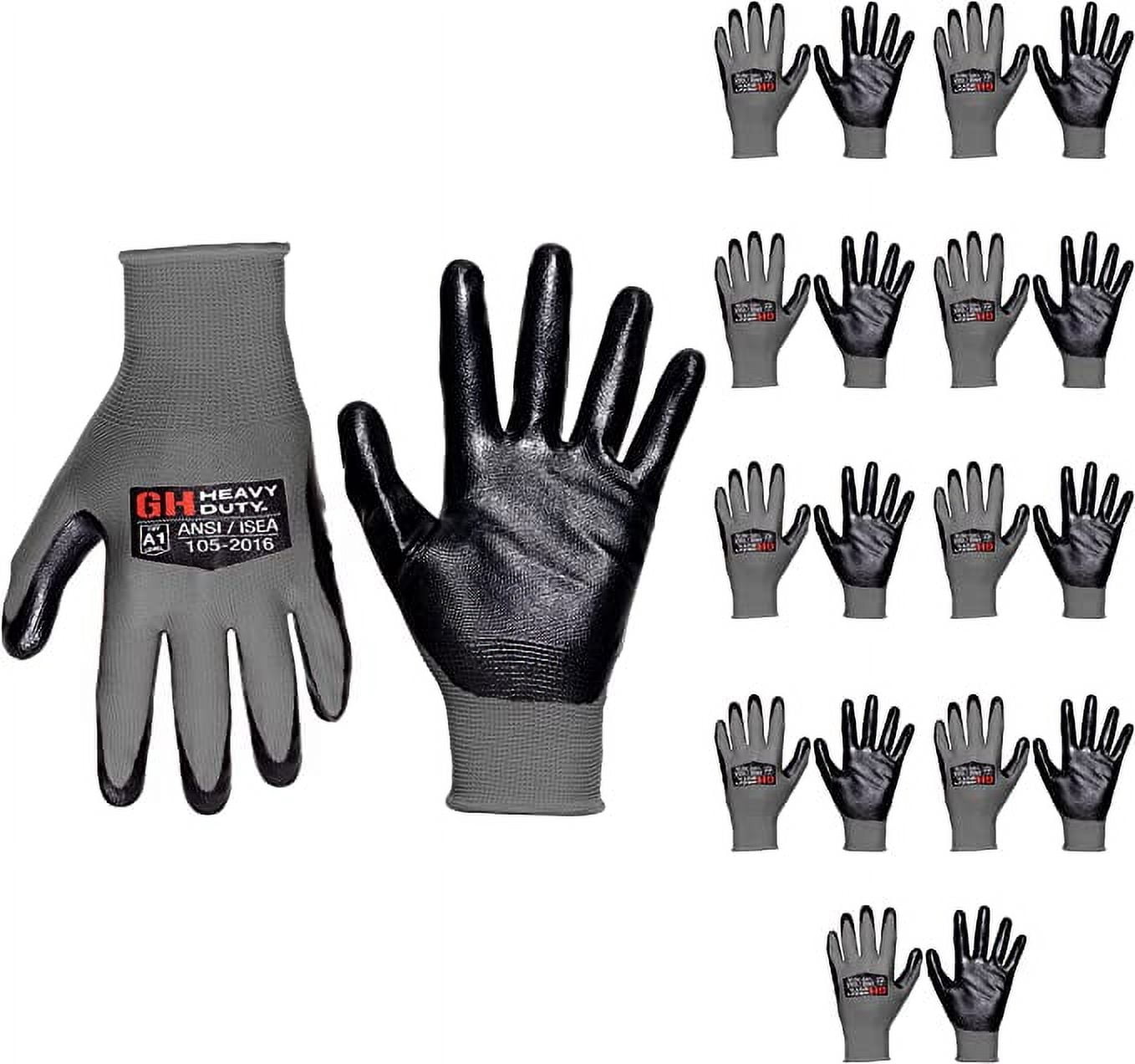 GH Heavy Duty Nitrile Work Gloves, Reusable Cut Resistant Gloves, 10 ...