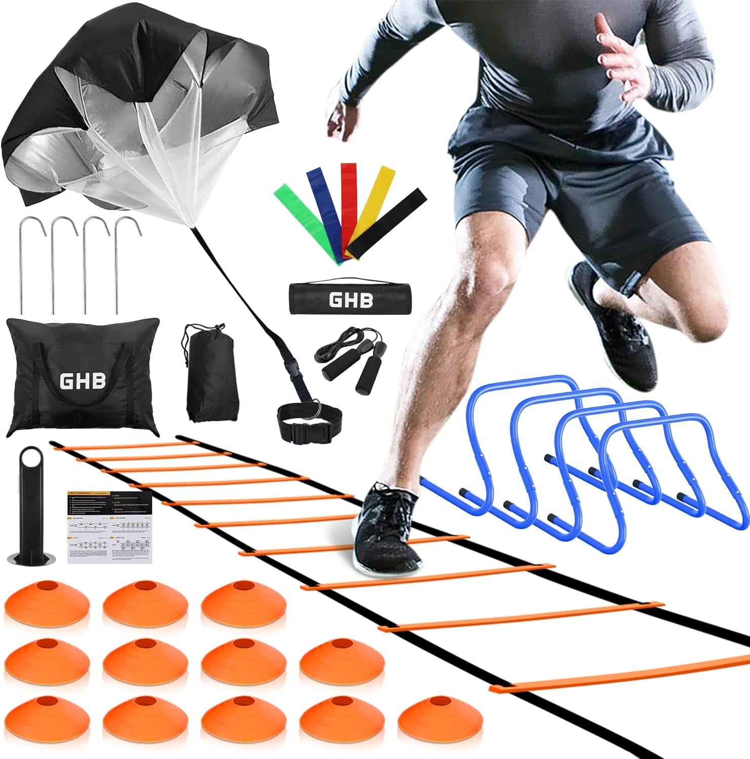 GHB Agility Ladder,Football Training Equipment Set,4 Agility Hurdles ...