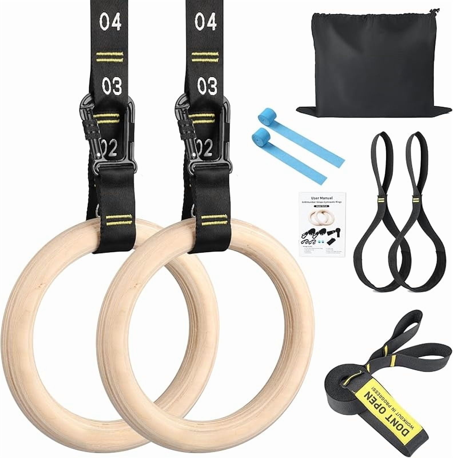 GHB Gymnastic Rings Wooden Gym Rings 1.25" Olympic Rings Adjustable ...