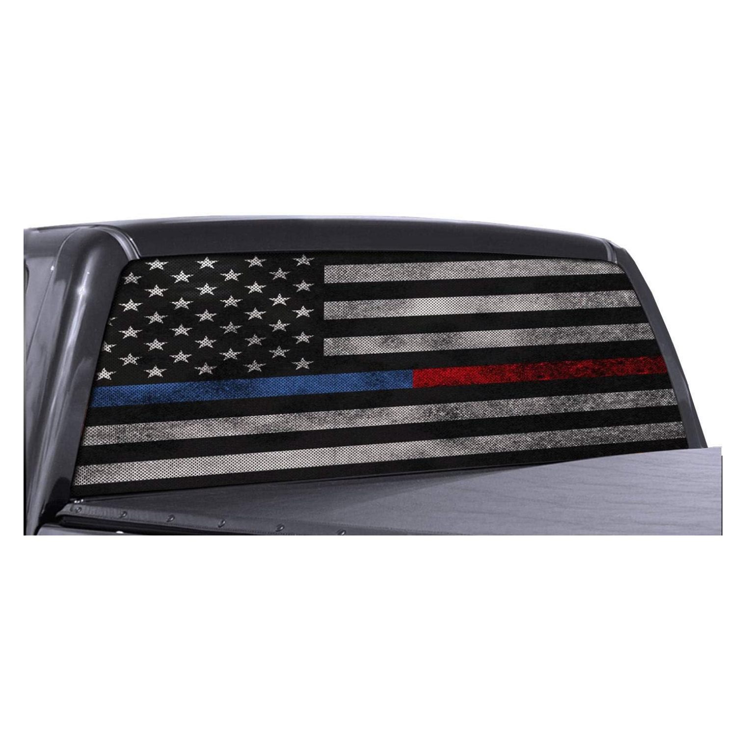 GHF Brand Truck Rear Window Wrap Thin Blue Line Red Line American Flag Perforated Vinyl Decal ...