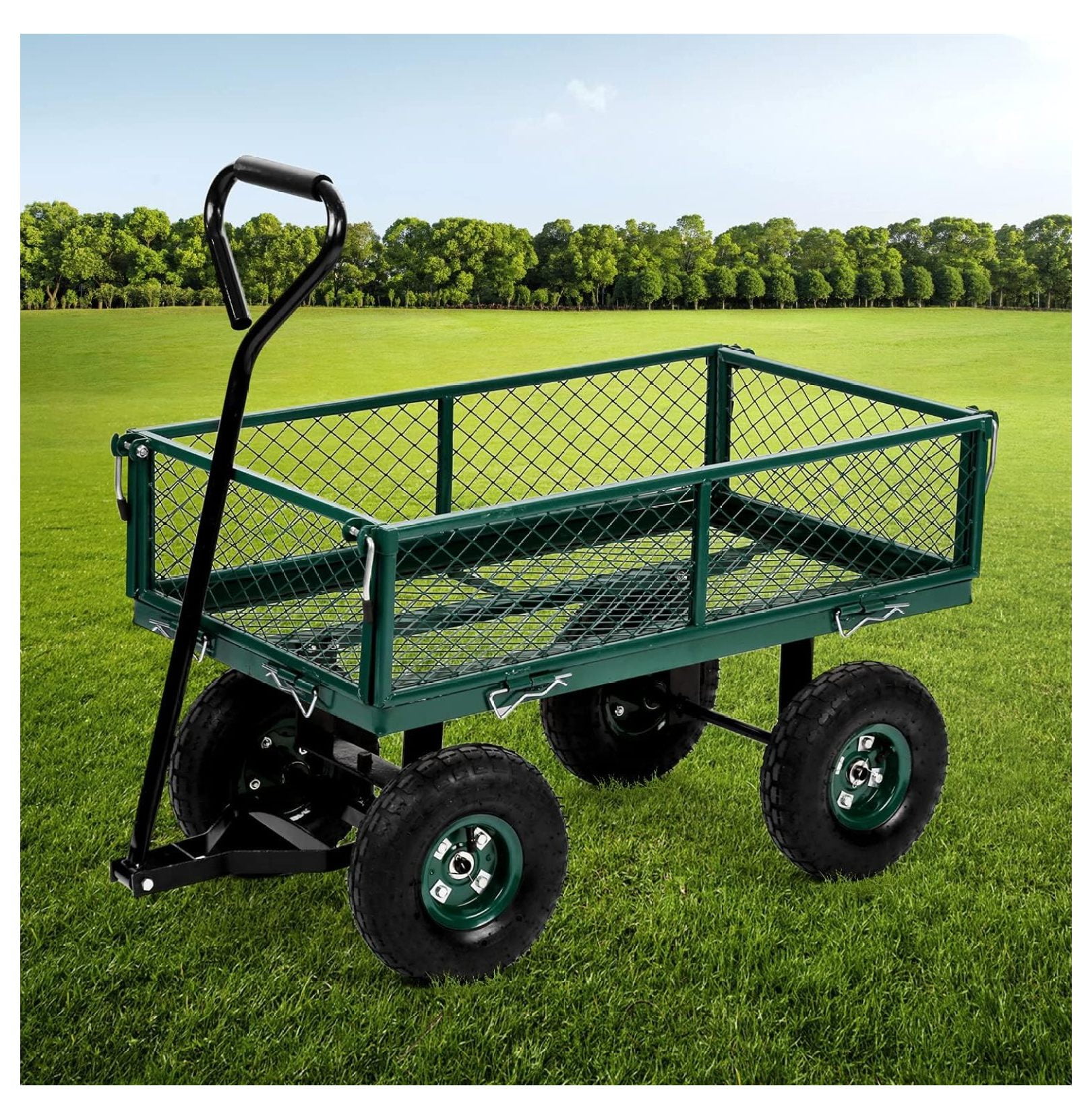 GHF Garden Cart Wagons Heavy Duty Steel Utility Cart Dump Wagon Cart ...