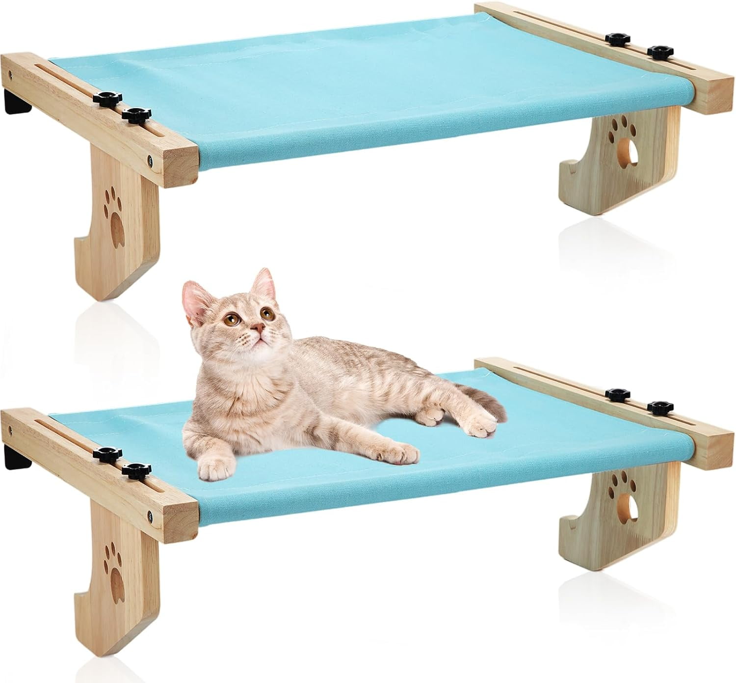 GHFH 2 Set Cat Window Sill Perch Adjustable Wood Small Cat Window ...
