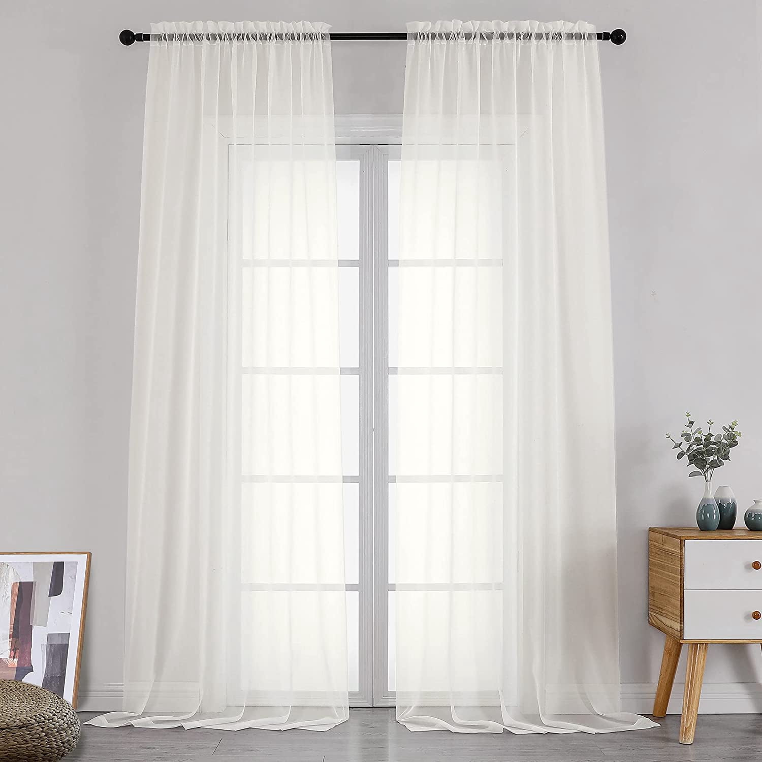 GHGSDH-Ivory Sheer Curtains 120 Inches Long, Extra Long Rod Pocket ...