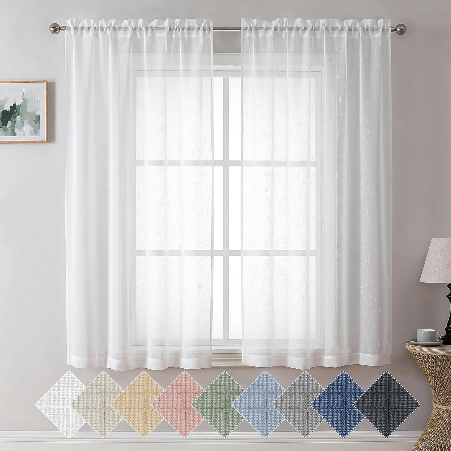 GHGSDH-Kirei Linen White Sheer Curtains - 2 Pieces, Elegant, Natural ...