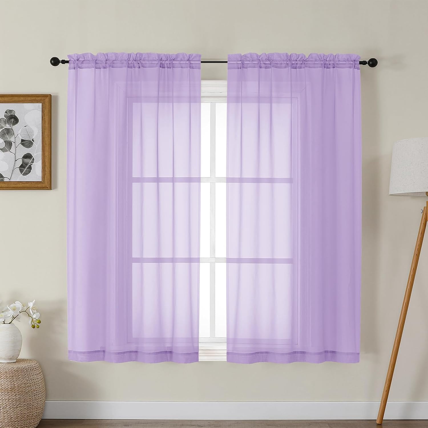 GHGSDH-Lilac Sheer Curtains for Bedroom 54 inches Long 2 Panels, Light ...