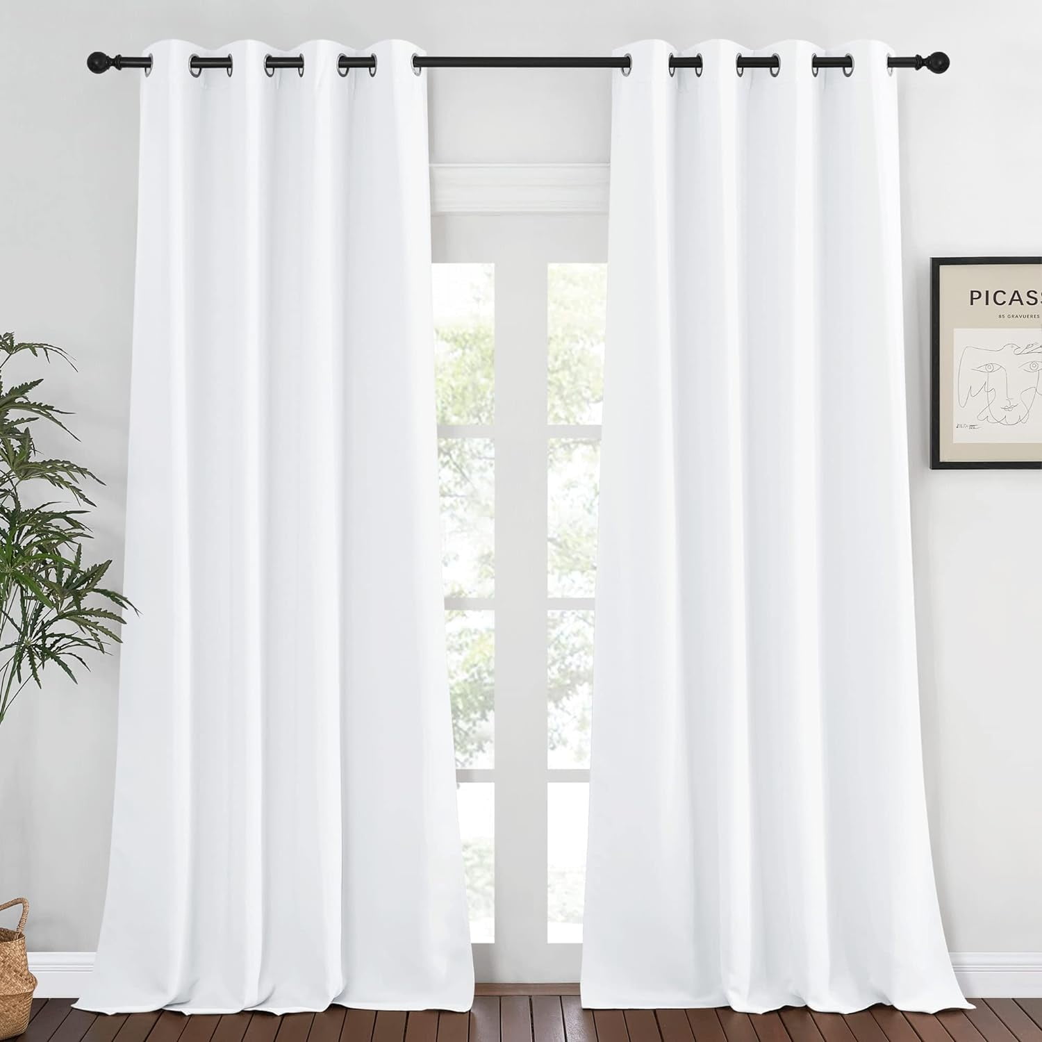 GHGSDH-Room Darkening White Curtain for Living Room - Grommet Thermal ...