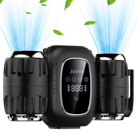 GHH 8000mAh Wearable Waist & Neck Hanging Fan - 4 Speeds Strong Airflow, Detachable, Power Bank ...